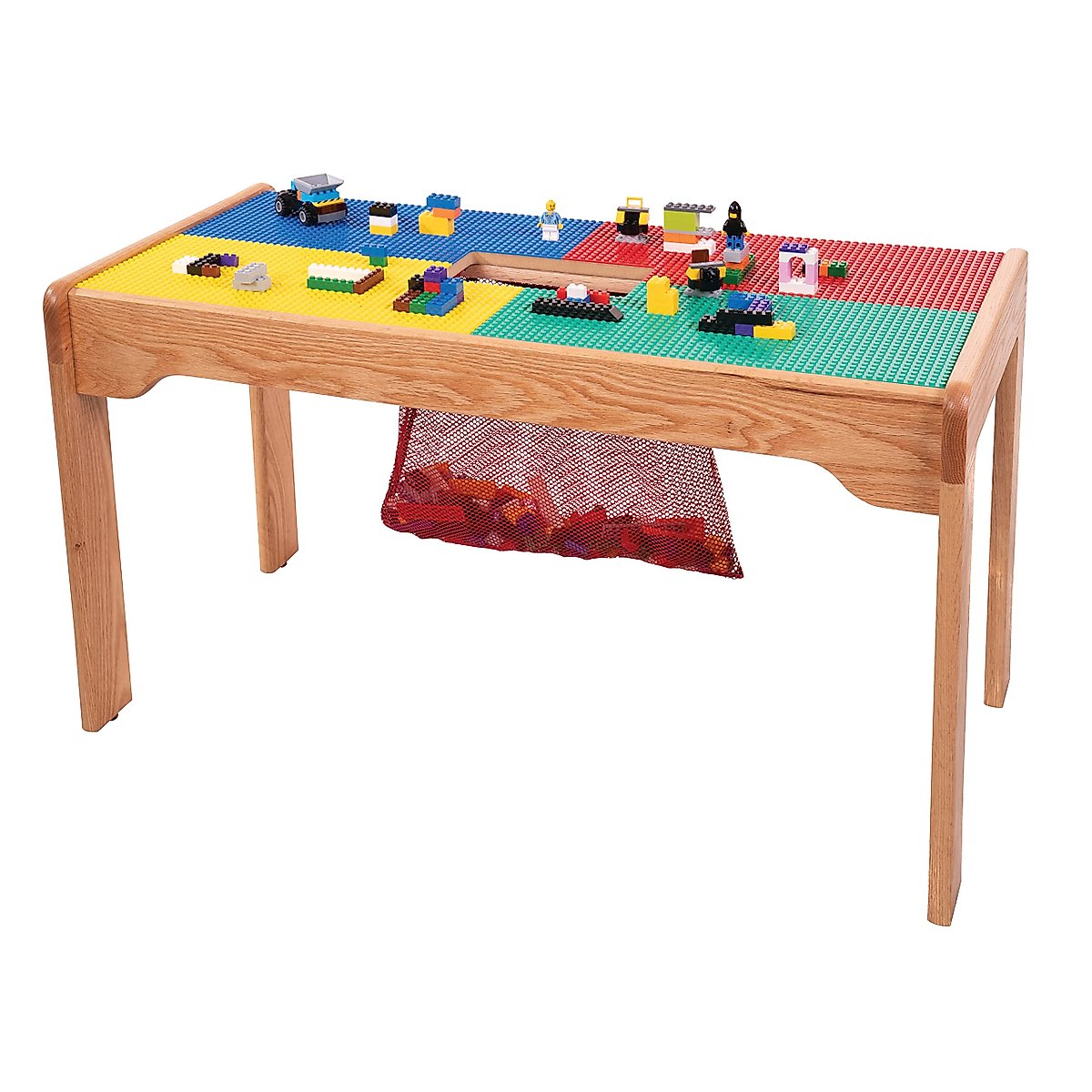 Fun Builder Table-Compatible with Lego® Brand Blocks with Built in Mesh Net 32"x16" Made in USA! Solid Wood Frame and Legs. Built to Last! Ages 5 and Older!