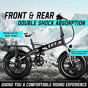 EUY Folding Electric Bike for Adults, 750W Motor 30MPH E Bike, 48V 12.8AH Removable Samsung Cells Battery, 20" Fat Tire Electric Mountain Ebike, Shimano 7-Speed,Dual Shock Absorber