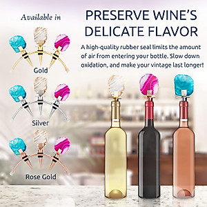 Wine Stoppers, Decorative Wine Bottle Stoppers with Rose Gold stand. Set of 3 Crystal Wine Corks, Stainless steel Champagne Toppers, Wine accessories, gift and more by Wanda Living