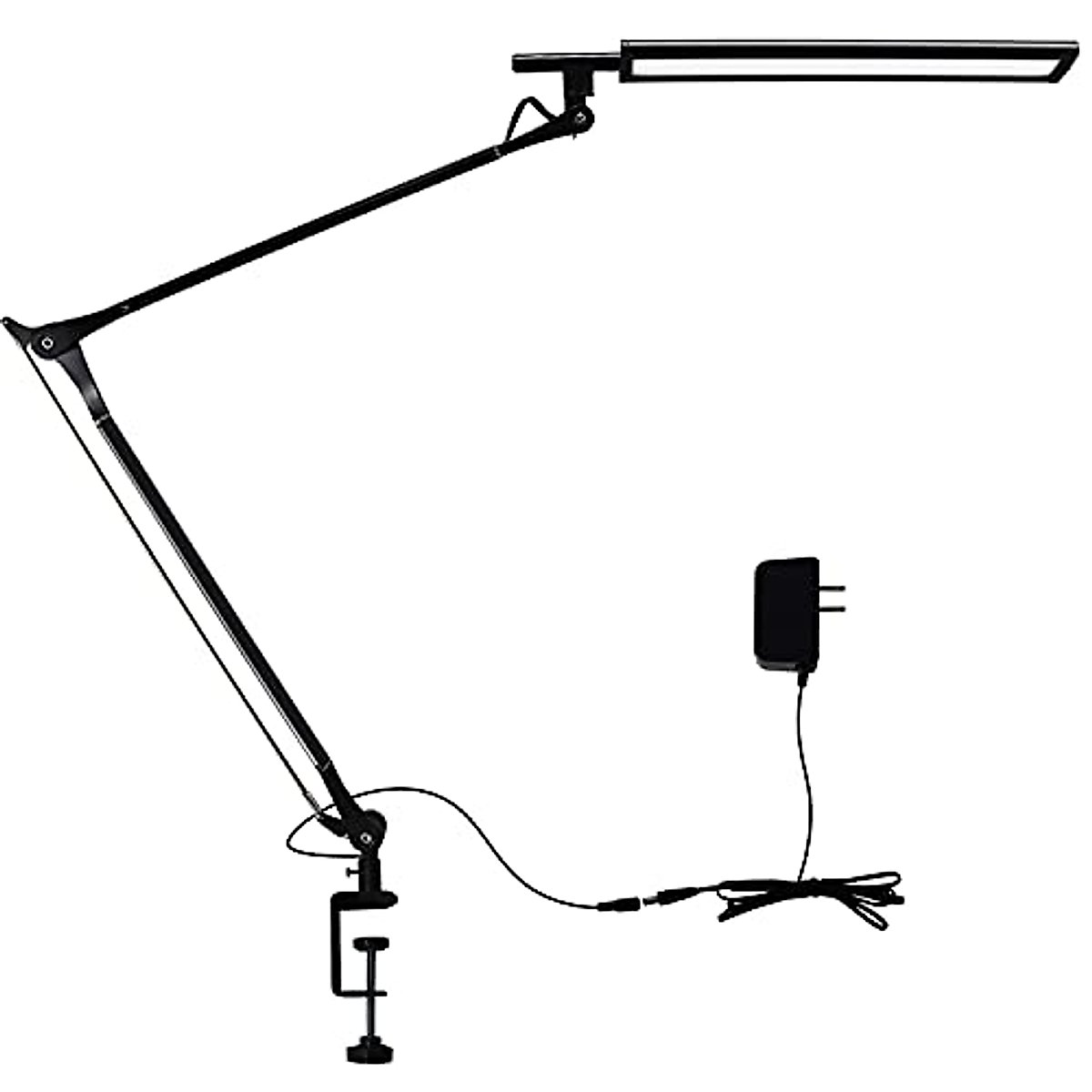Amzrozky Swing Arm Drafting Table Lamp with Clamp,LED Desk Lamps for Home Office, Eye-Caring Dimmable Workbench Architect Task Lamp, Tiltable LED Panel Head,Touch Control,Memory Function,Black