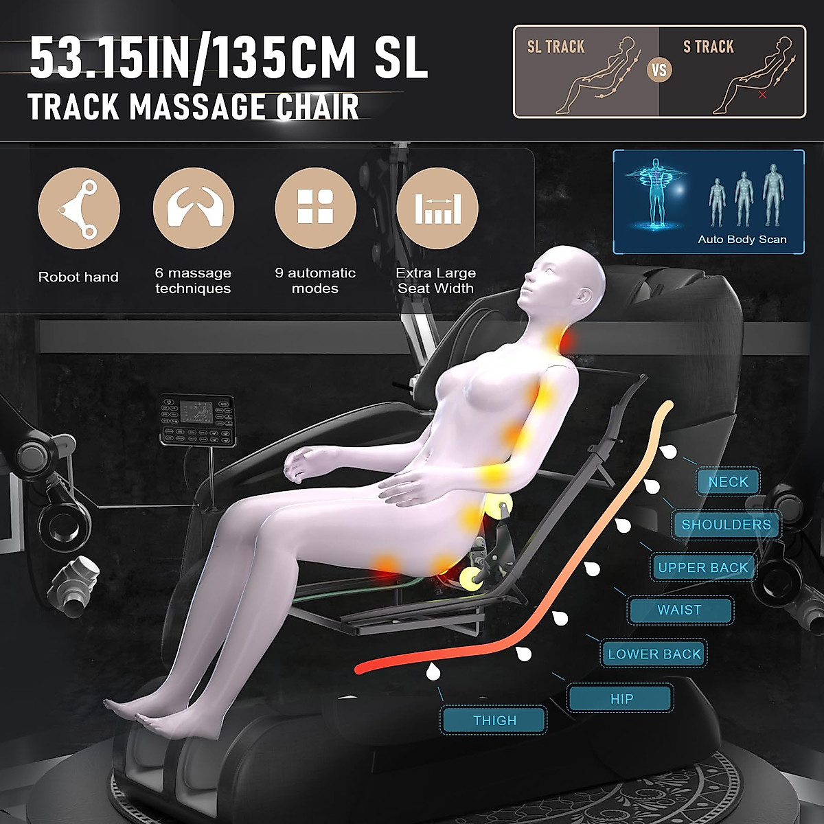 Notired Massage Chair Full Body, 4D SL-Track Zero Gravity Shiatsu Recliner with Mat, 9 Pre-Set Auto-Programmed, Body Scan, Airbag Massage