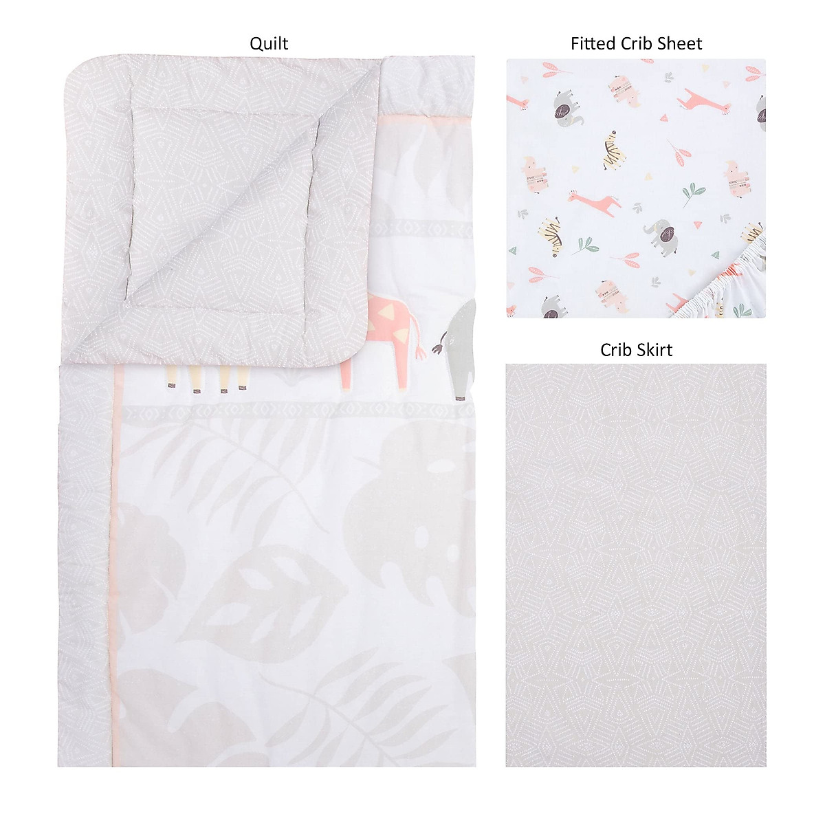 Trend Lab Sweet Jungle 3 Piece Crib Bedding Set, Includes Nursery Quilt, Fitted Crib Sheet and Crib Skirt