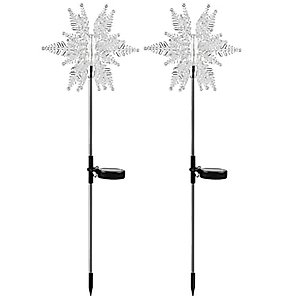 Aolyty Solar Garden Light Outdoor Decoration, 2 Pack Waterproof Solar Snowflakes Stake Lights Warm White LED Lighting for Path Yard Lawn Patio Party Christmas Decor