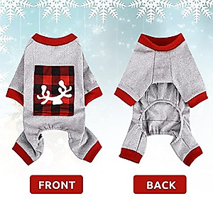 Dog Pajama Soft Dog Onesie Stretchy Pjs Pet Clothes Cat Shirt Outfit for Christmas Eve Costume Pocket Reindeer Pattern