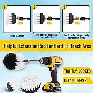 Hiware 4 Pcs Drill Brush Car Detailing Kit with Extend Attachment, Soft Bristle Power Scrubber Brush Set for Cleaning Car, Boat, Seat, Carpet, Upholstery and Shower Door - White