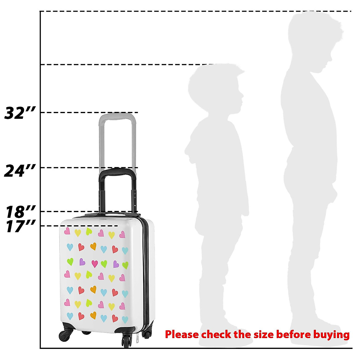 Redbaker 6 Pcs Kids Luggage Set 17 Inch Kids Rolling Luggage Gift for Double Pattern Christmas Kids Suitcase for Girls Boys Kids Suitcase(White,Love Style)