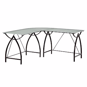 OSP Home Furnishings Newport L-Shaped Computer Desk with Frosted Tempered Glass Top and Black Powder Coated Steel Frame (NWP25L-BK)