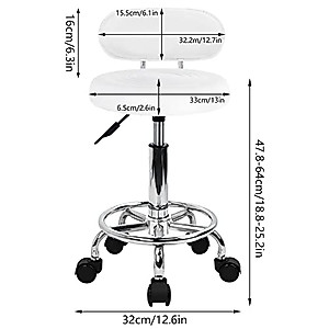 KKTONER PU Leather Modern Rolling Stool with Low Back Height Adjustable Work Salon Drafting Swivel Task Chair with Footrest (White)