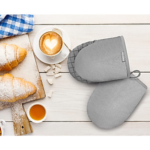 Mini Oven Mitts, Kitchen Mitts Cooking Kitchen Mitts, 500 Degree Heat Resistant Baking Gloves for Cooking Baking BBQ with Hanging Loop 1 Pair-Gray