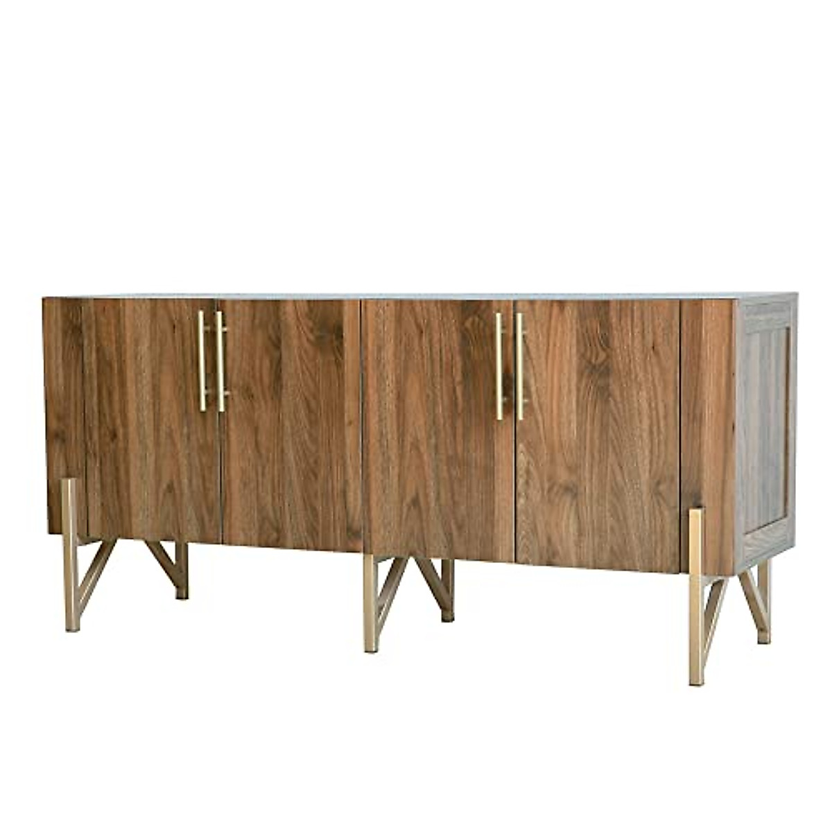 roomfitters 65” Wood TV Stand, 2 Door Media Console, Modern Credenza for Living Room, Mid Century Sideboard Buffet Cabinet, Japandi Entertainment Center with Storage (Walnut, Gold Legs)