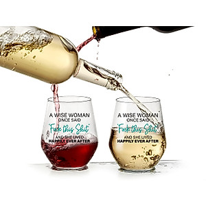 A Wise Woman - Funny Wine Glass for Women, Goodbye, Farewell, Birthday, Divorce, Retirement Going Away, Good Luck, Best Friend, Friendship Gifts for Women, Female Coworker, 15oz Stemless Wine Glass