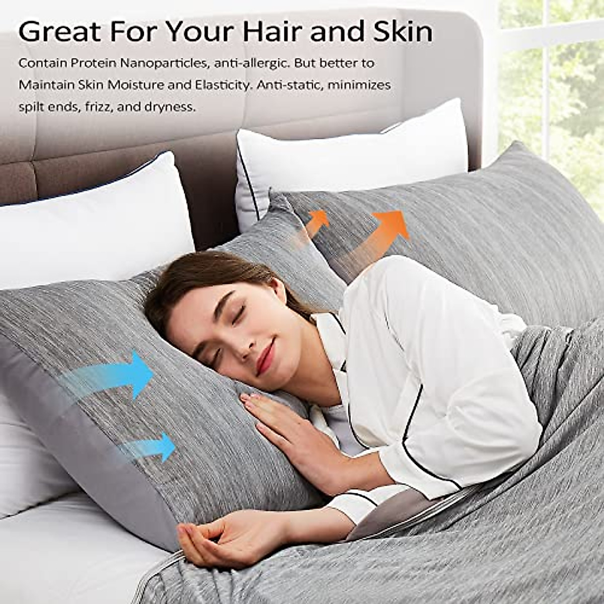Topcee Cooling Pillow Cases, 2 Packs Standard Size Arc-Chill Q-Max>0.5 Ultra Soft Cooling Pillowcases for Hair and Skin, Breathable Cold Pillow Case for Hot Sleepers & Night Sweats (Gray 20x26)
