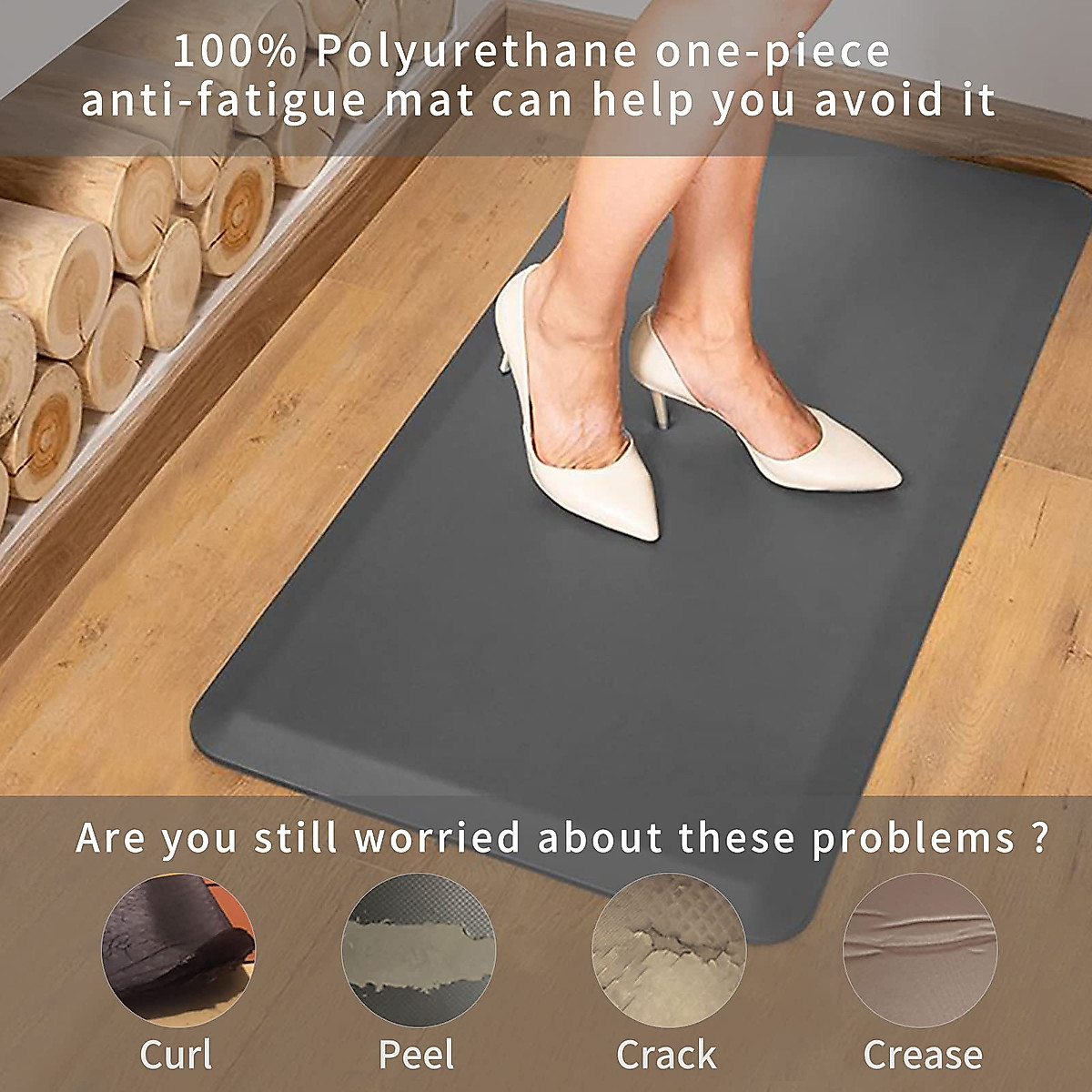 Thick Anti Fatigue Comfort Mat for Standing Desks, Non-Slip Standing Kitchen Mat, Waterproof Floor Mat, Commercial Pads for Offices, Home, Garages(Grey)…