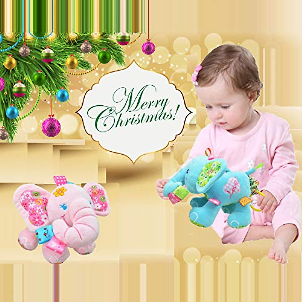 V Convey Music Bed Time Wind Up Musical Stuffed Animal Elephant Stuffed Toys Kids Toddler Plush Baby Infant Strollers Crib Bedding Toys (Blue)