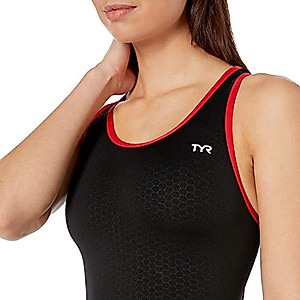 TYR womens Hexa Maxfit Swimsuit, Black/Red, 38 US