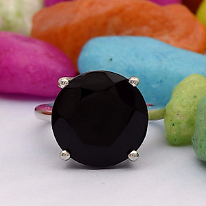 10 MM Round Cut Four Prong Set Black Onyx Gemstone 925 Sterling silver Unisex Ring (5.5)