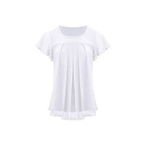 KOAIZ Rufful Short Sleeve Tops for Women Casual Mesh Tunic Double Layers Stretchy Shirts Summer Cute Tops for Women Holiday Blouse Dressy White XL