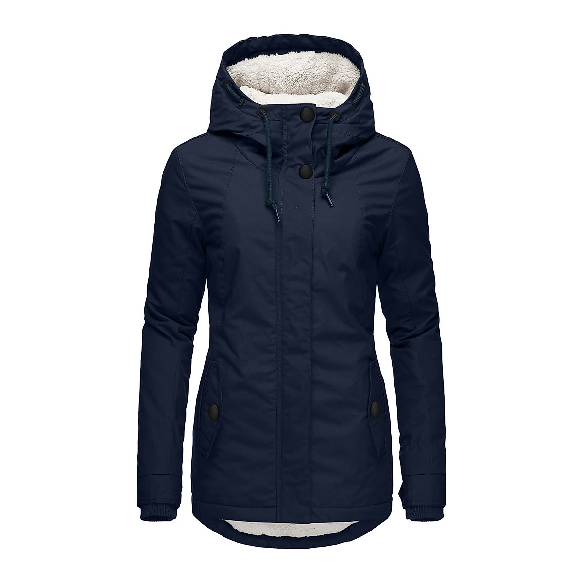 Women's Winter Fleece Lined Parka Coat Outwear Winter Long Hooded Fur Lined Trench Coat Puffer Down Jacket Overcoat (Navy-01, XL)