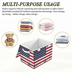 innewgogo American Flag Grunge Style Storage Bins with Lids for Organizing Organizer Containers with Handles Oxford Cloth Storage Cube Box for Living Room