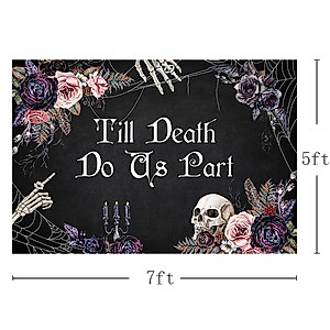 MEHOFOND 7x5ft Halloween Till Death Do Us Part Backdrop Couple Wedding Bachelorette Party Decoration Supplies Skull Mr and Mrs Bridal Shower Bride and Groom Background Banner Photo Studio Props