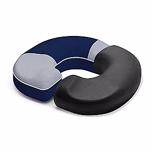 Seat Cushion for Office Chair Gaming Chair Wheelchair - Ergonomic Desk Chair Cushion Pillows for Pain Relief - Comfort Memory Foam Coccyx Pad for Sitting- Washable Cover-Man-Navy Blue & Light Gray-B