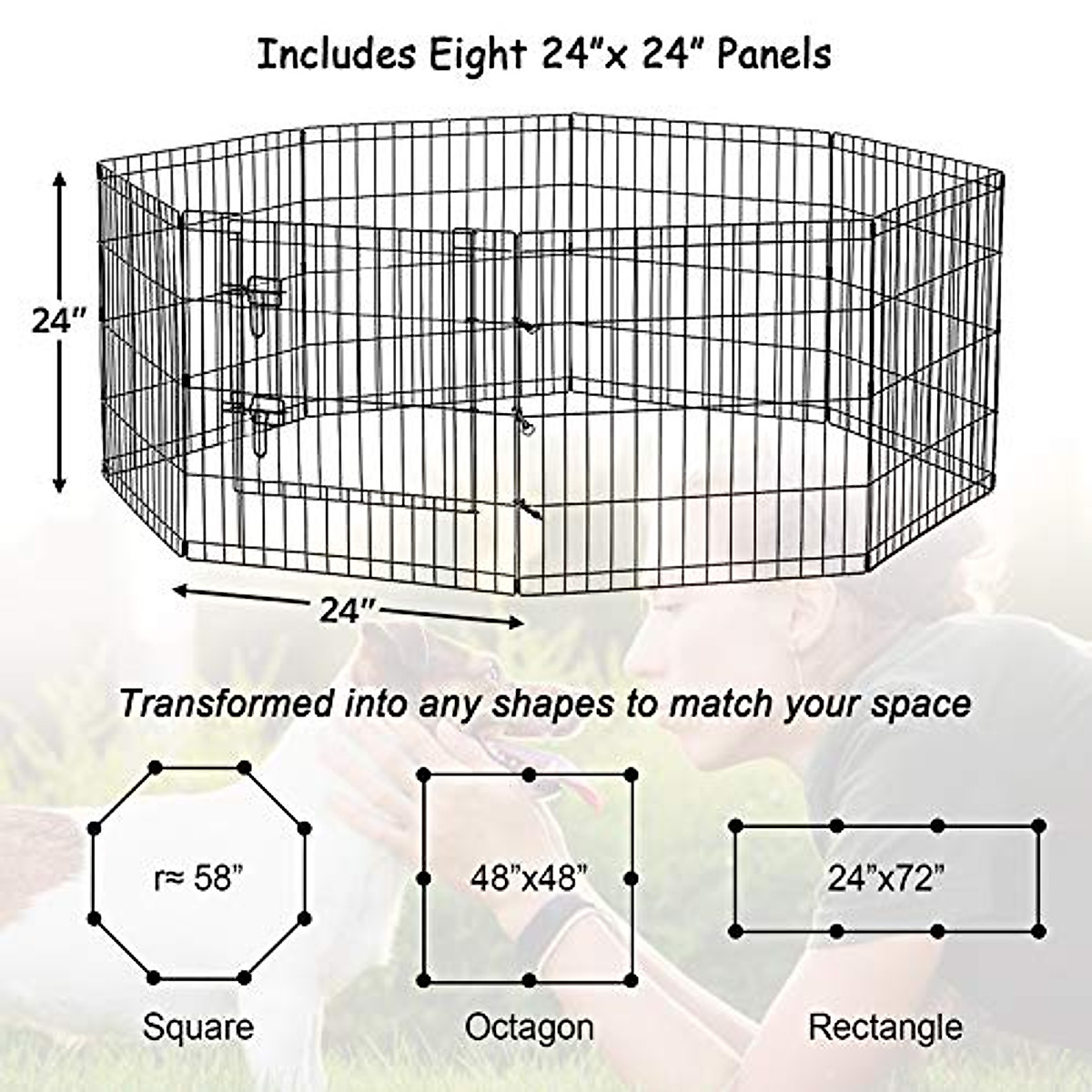 Puppy Pet Playpen 8 Panel 24 Inch Indoor Outdoor Metal Portable Folding Animal Exercise Dog Fence Ideal for Pet Animals Dog Cat Rabbit Breed Puppy (24" x 24" x 8)
