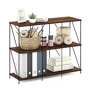 Furinno Besi 3 x 2 Industrial Multipurpose Shelf Display Rack with Metal Frame, Walnut Cove
