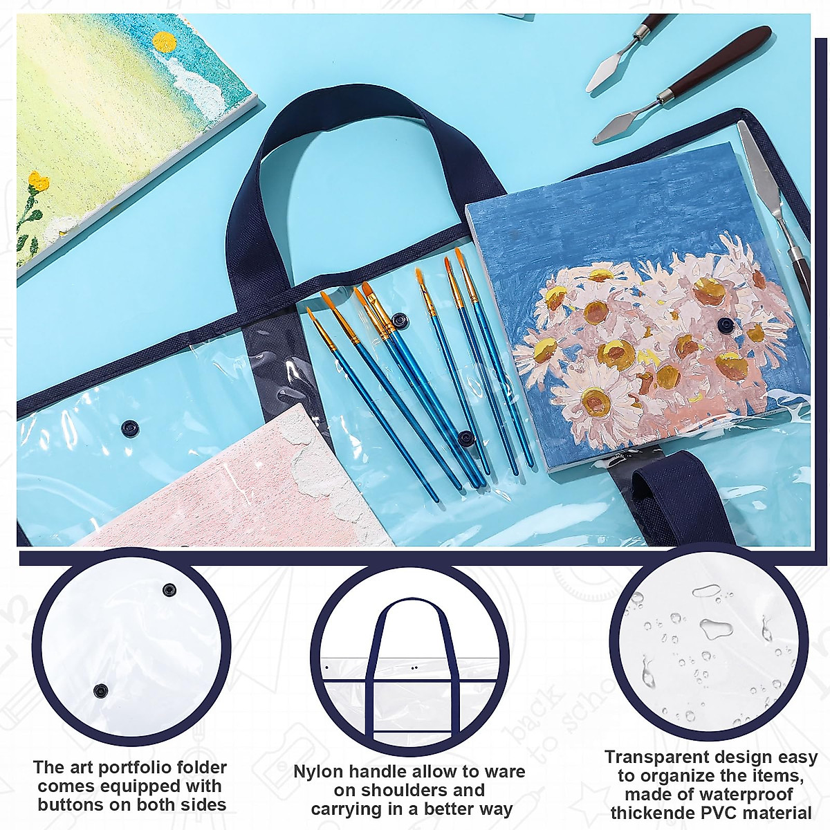 Windyun 3 Pcs Large Poster Storage Bag 48 x 36 Inches 31.5 x 25.5 Inches 19 x 25 Inches Bulletin Board Holder Classroom Organization and Storage Poster Storage Container Art Portfolio Case