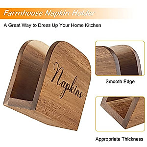 ALELION Farmhouse Napkin Holder, Wooden Napkin Holder for Table, Natural Acacia Wood Napkin Dispenser for Indoor & Outdoor, Rustic Napkin Holder for Home Kitchen Decor