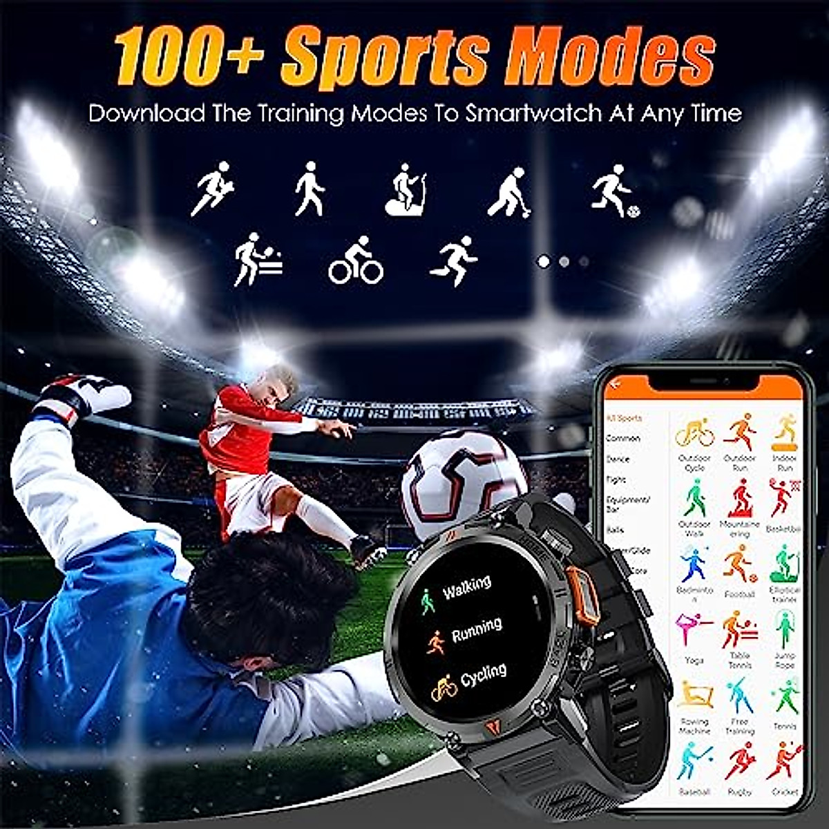 Military Smart Watch for Men Tactical Rugged Smart Watch with Bluetooth Call Flashlight 1.45" Big Screen Fitness Tracker Heart Rate Sleep Monitor Watch Waterproof Sports Smartwatch for iPhone Android