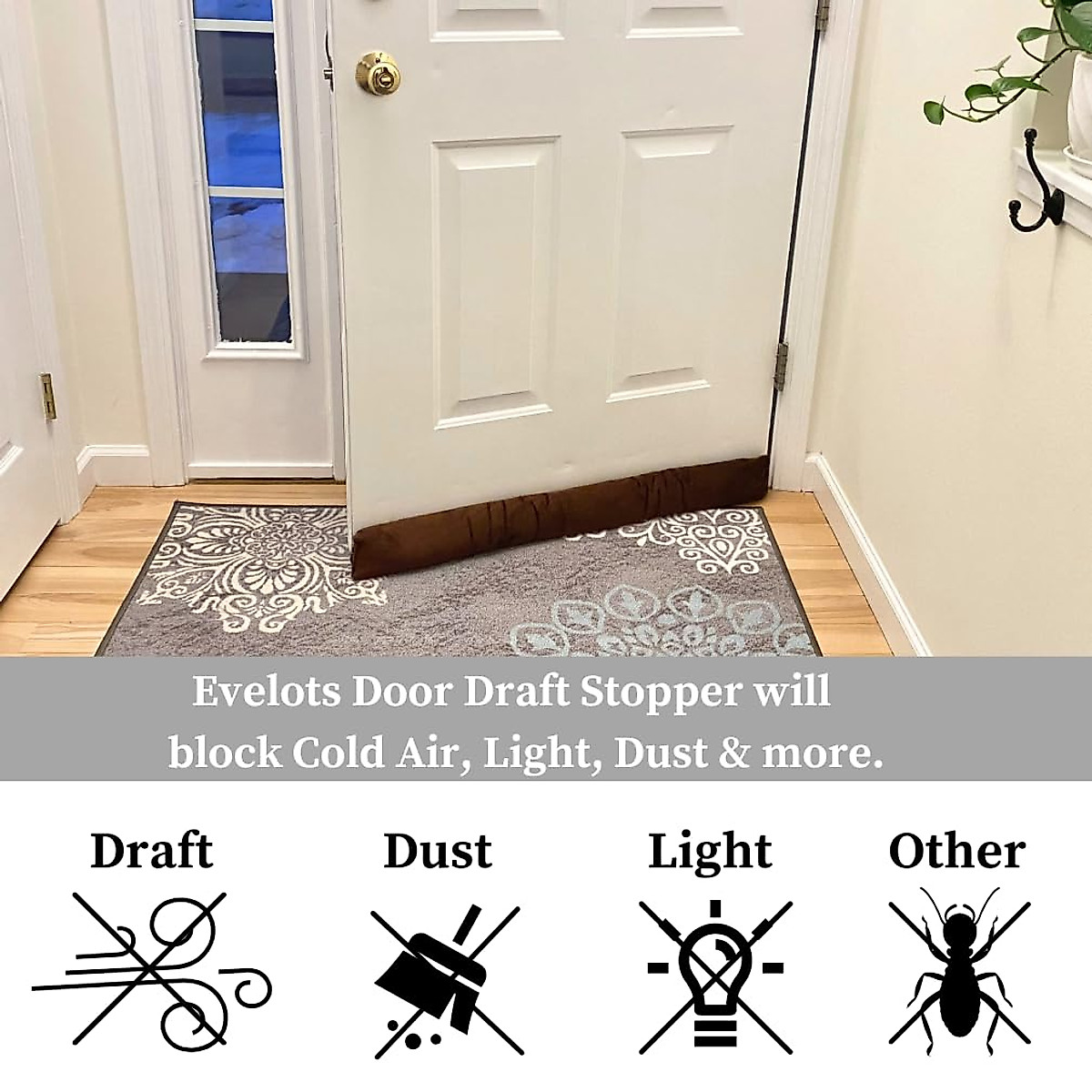 Evelots Cold, Hot Air Door Draft Stopper - Strong Metal Clips - Block Cold Air, Noise, Dust - Warm & Quieter Home- No Need to Bend Down- 36 Inch Wide - for Door Gaps up to 1 Inch - Save Energy