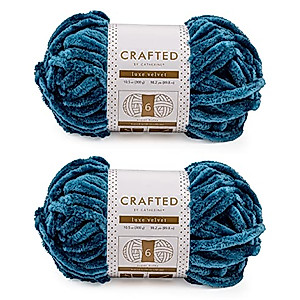 Crafted By Catherine Luxe Velvet Solid Yarn - 2 Pack (98 Yards Each Skein), Dark Teal, Gauge 6 Super Bulky