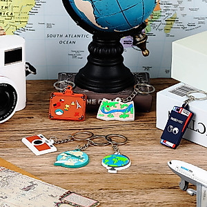 24 Pack Adventure Keychains Travel Party Key Chains Retro Voyage Portable Keyring for Retirement Farewell Birthday Baby Shower Carnival Party Decorations Camping Gift Accessories