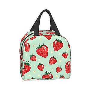 Strawberry Fashion Lunch Box Travel Bag Picnic Bags Insulated Durable Shopping Bag Back To School Reusable Waterproof Bags For Man Woman Girls Boys