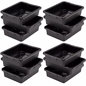Black Plastic Bus Tub (PACK OF 12) Commercial Tote Box Cross Stack Nest Utility Tote Tub/BUD Box W/O Lid, 20” L x 15” W x 5” H - For Food Service, Airport, Cafeteria, Seafood, Vegetables, Transporting