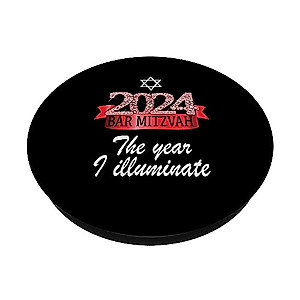 2024 Bar Mitzvah Quote Festive Black Red Decor PopSockets Standard PopGrip