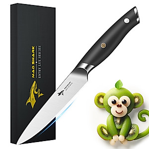 MAD SHARK 5-inch Compact Paring Knife - Kitchen Peeling Knife Ergonomic Handle, Sharp Utility Knife for Fruits,Vegetables and More - Forged Synergy by German Military Grade Composite Steel, Black