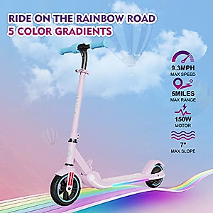 RCB Electric Scooter for Kids Ages 6-8-12, Electric KickScooter with 200W Motor & LED Display, Adjustable Speed and Height - E-Scooters Up to 9.3 MPH & 5 Miles, Boys and Girls, with NewColorful Lights