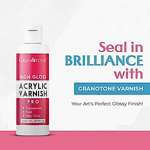 GRANOTONE Acrylic Artist's Varnish | Non-Yellowing | Non-Toxic | Anti-Crazing | High Gloss Finish | Suitable for Pro Artists, Hobby Painters & Kids | Made in India | 100 ML