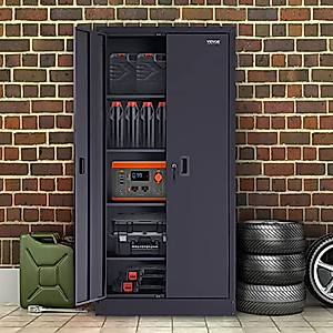 VEVOR Metal Storage Cabinet, 200 lbs Load Capacity per Shelf, 70'' Tall Lockable Powder-Coating Steel Garage Cabinet with 4 Adjustable Shelves, Magnet Doors & Lock, Perfect for Office Home Garage