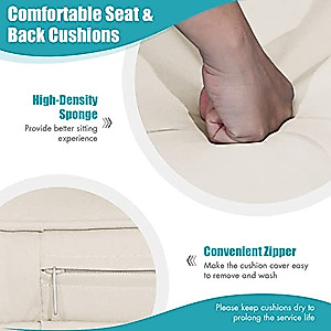 RELAX4LIFE 2-Person Porch Swing Bench - PE Rattan Outdoor Swing Chair with Comfortable Seat & Back Cushions, Rustproof Metal Chains, Patio Loveseat Swing for Balcony, Garden, Yard, 800 LBS (Off White)