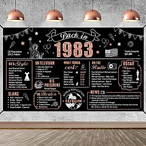 Large 40th Birthday Banner Backdrop Decorations for Women, Rose Gold Back in 1983 Happy 40 Birthday Sign Party Supplies, Forty Year Old Bday Background Decor for Indoor Outdoor