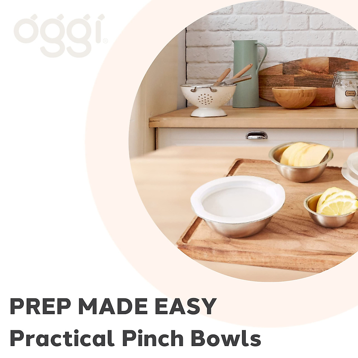 Oggi Set of 3 Stainless Steel Pinch Bowls - Mini 2oz/4oz/8oz Sizes, With Lids - Ideal for Food Prep, Salt and Pepper Bowls, Dip Bowls, Condiment Bowls, Assorted Colors