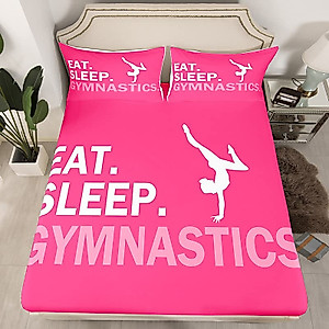 jejeloiu Gymnastics Sheets Set Full Girls Gymnastics Lovers Bed Sheet Set for Kids Women Ultra Soft Sports Bed Sheet Girly Pink Bedding Set Decor Flat Sheet & Deep Pocket Fitted Sheet & Pillowcase