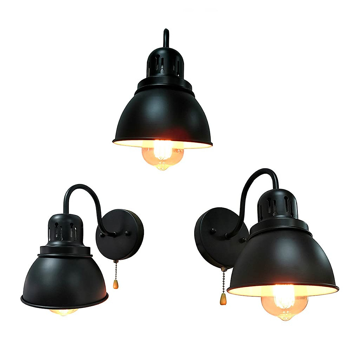 KARAOT Gooseneck Wall Lights E27 Retro Barn Wall Lamp Shade Rustic Loft Wall Sconce Industrial with Pull Cord Switch Fixture Lighting Lamp Shade for Bedroom Cafe Bar Restaurant Office