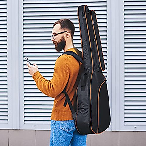 CAHAYA 44 Inch Guitar Bag for Dreadnought and Jumbo Orange Line Gig Bag 0.47in Thick Padding Water Resistent Adjustable Shoulder Strap Guitar Case with Back Hanger Loop and Music Stand Pocket CY0285
