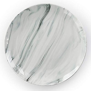 Elama Fine Round Gloss Dinnerware Dish Set, 16 Piece, Black and White Marble