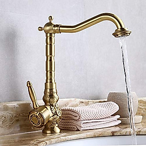Mixer Tap Bathroom Bath Hot And Cold Water Taps Antique Kitchen Basin Sink Faucet Short Tall Type Mixer Tap Free Rotation Home Bathroom Luxury Brass Faucets (Color : Brass, Size : Medium)