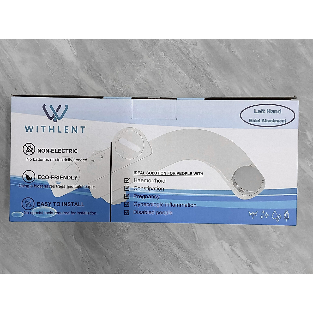 Bidet Attachment for Toilet - WITHLENT Left Hand Bidet Ultra-Slimt Non-Electric Dual Nozzle (Frontal & Rear Wash) Adjustable Water Pressure, Water Bidet Toilet Seat Attachment,Easy to Install (Silver)