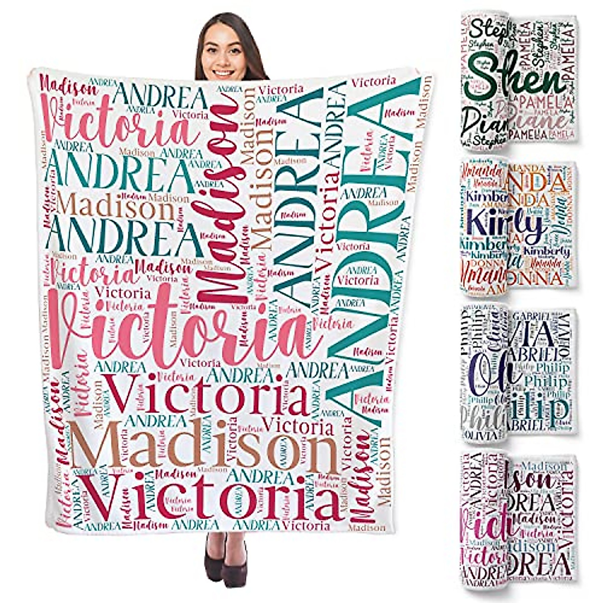 Custom Blanket, Personalized Throw Blankets, 30 x 40 Inches, Gift for Best Friend w/Word Art Names, 8 Colors & Fonts, Baby Receiving Flannel Blanket for Kids, Couples, Adults, Family